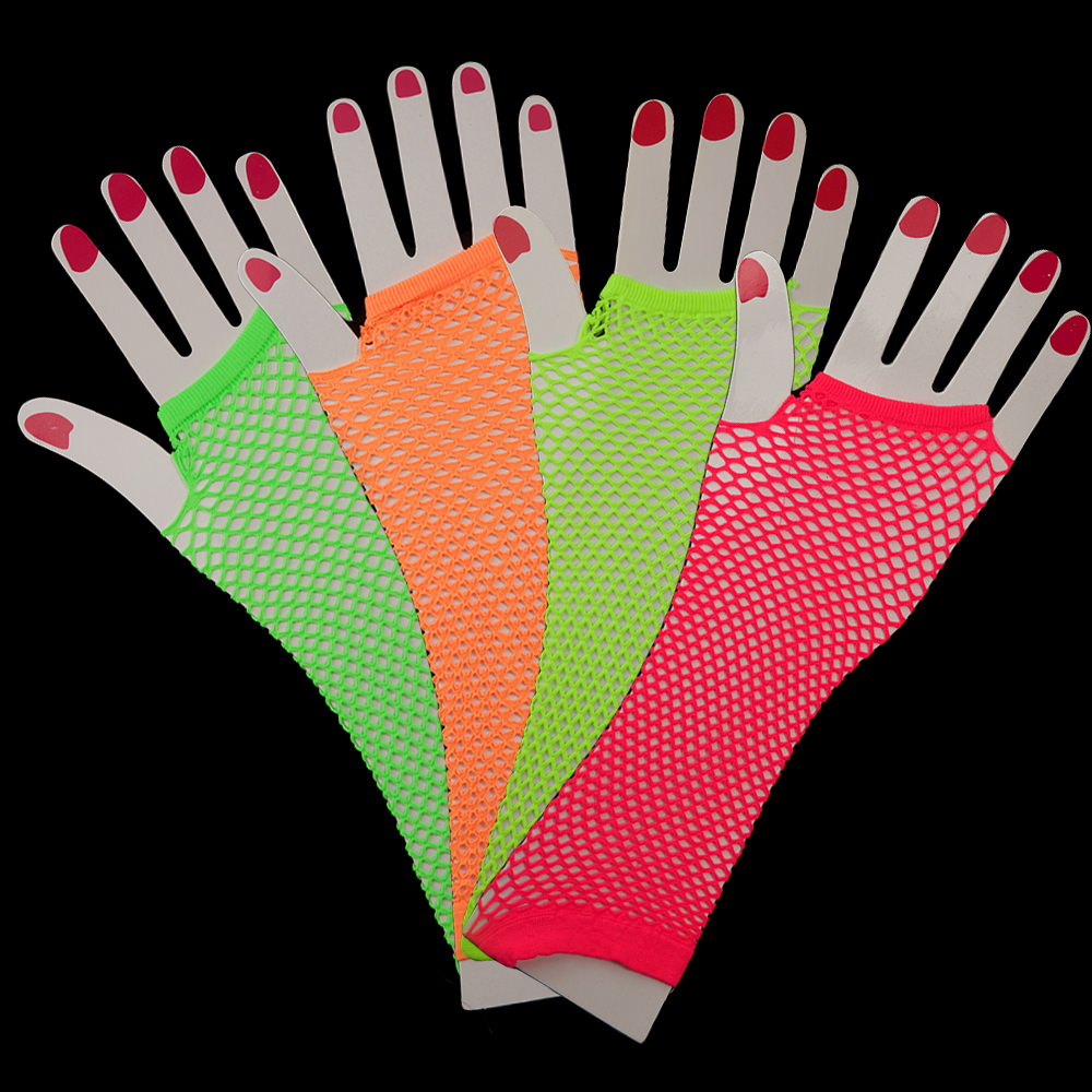 Long UV Neon Fishnet Gloves