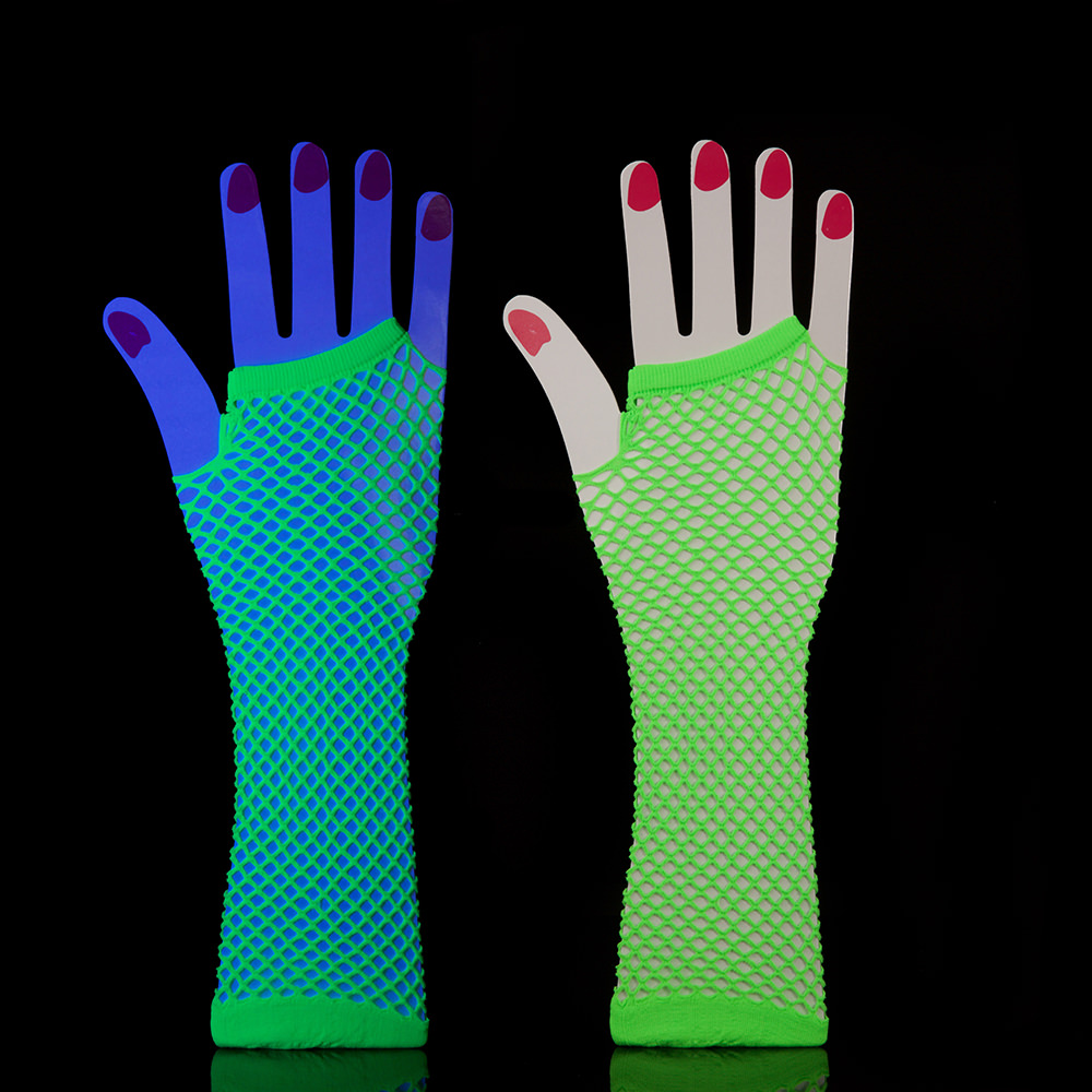 Long UV Neon Fishnet Gloves