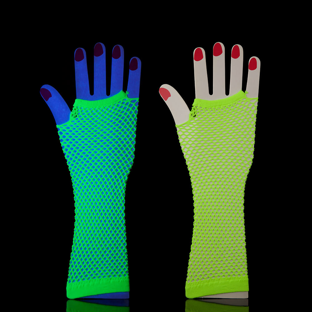 Long UV Neon Fishnet Gloves