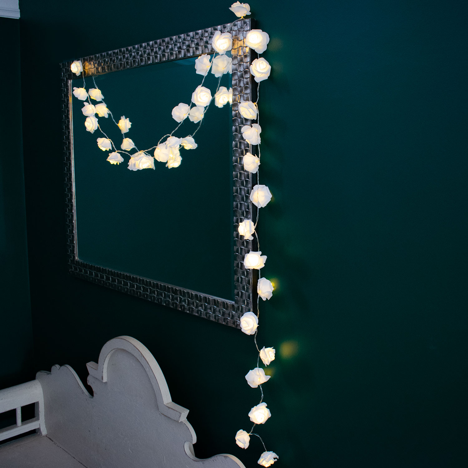 30 LED White Rose String Lights